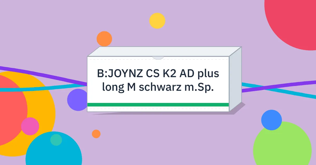 Symbolbild: Packung mit der Aufschrift B:JOYNZ CS K2 AD plus long M schwarz m.Sp. (PZN 20528453) – Verfügbarkeit und Bezug in Apotheken in Frankfurt am Main