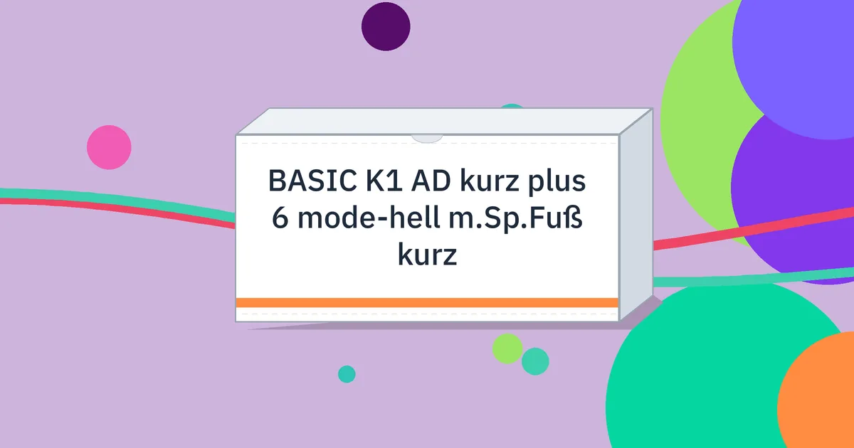 Symbolbild: Packung mit der Aufschrift BASIC K1 AD kurz plus 6 mode-hell m.Sp.Fuß kurz (PZN 20259326) – Verfügbarkeit und Bezug in Apotheken in Frankfurt am Main