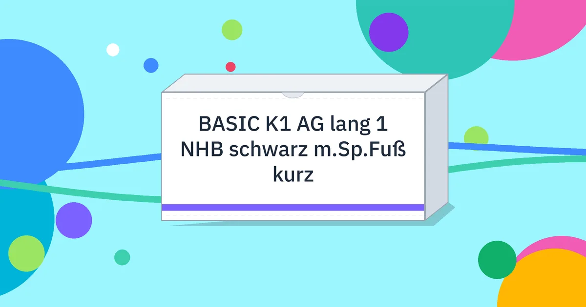 Symbolbild: Packung mit der Aufschrift BASIC K1 AG lang 1 NHB schwarz m.Sp.Fuß kurz (PZN 20259473) – Verfügbarkeit und Bezug in Apotheken in Frankfurt am Main