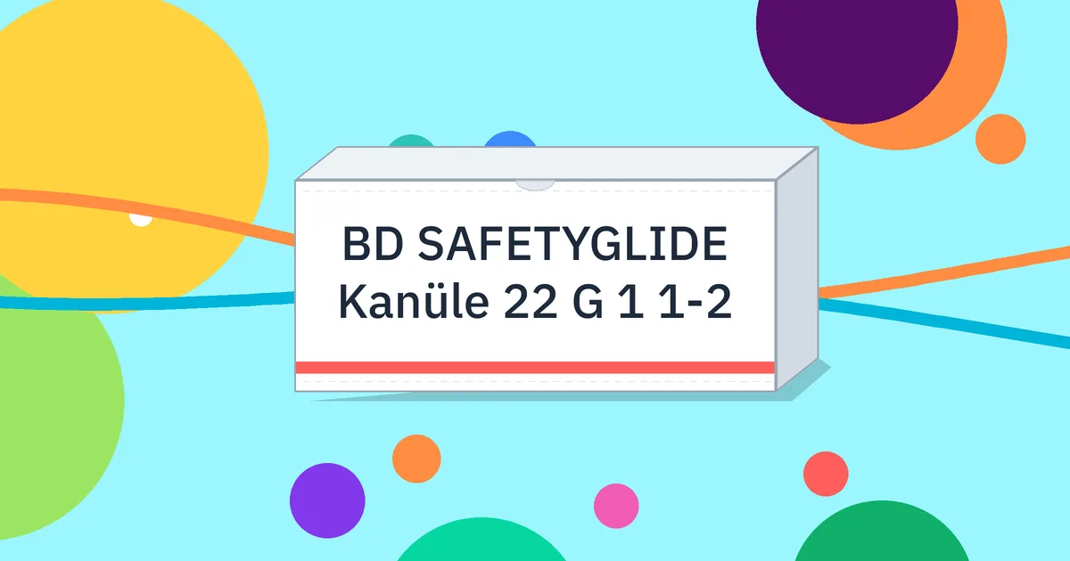 Symbolbild: Packung mit der Aufschrift BD SAFETYGLIDE Kanüle 22 G 1 1-2 (PZN 08848132) – Verfügbarkeit und Bezug in Apotheken in Frankfurt am Main