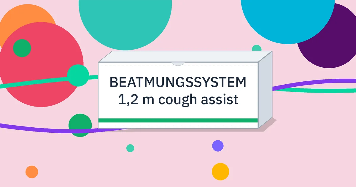 Symbolbild: Packung mit der Aufschrift BEATMUNGSSYSTEM 1,2 m cough assist (PZN 16955965) – Verfügbarkeit und Bezug in Apotheken in Frankfurt am Main
