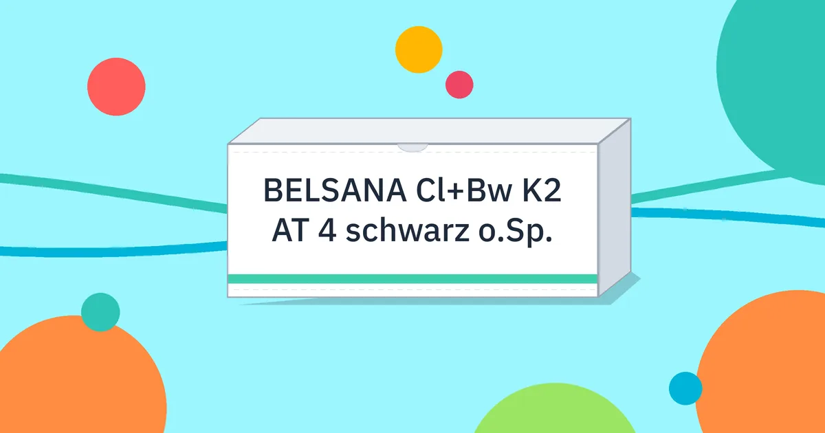 Symbolbild: Packung mit der Aufschrift BELSANA Cl+Bw K2 AT 4 schwarz o.Sp. (PZN 12249779) – Verfügbarkeit und Bezug in Apotheken in Frankfurt am Main