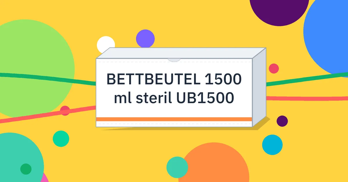 Symbolbild: Packung mit der Aufschrift BETTBEUTEL 1500 ml steril UB1500 (PZN 05468417) – Verfügbarkeit und Bezug in Apotheken in Frankfurt am Main