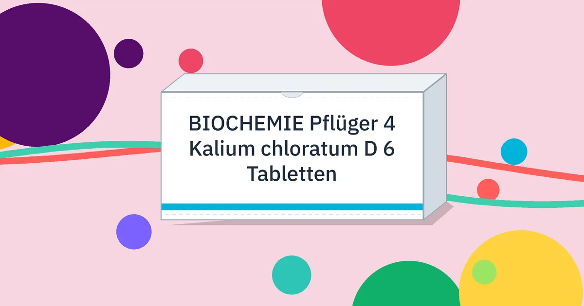 Symbolbild: Packung mit der Aufschrift BIOCHEMIE Pflüger 4 Kalium chloratum D 6 Tabletten (PZN 06318921) – Verfügbarkeit und Bezug in Apotheken in Frankfurt am Main