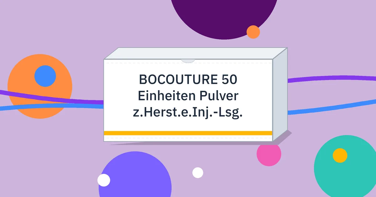 Symbolbild: Packung mit der Aufschrift BOCOUTURE 50 Einheiten Pulver z.Herst.e.Inj.-Lsg. (PZN 10177691) – Verfügbarkeit und Bezug in Apotheken in Frankfurt am Main