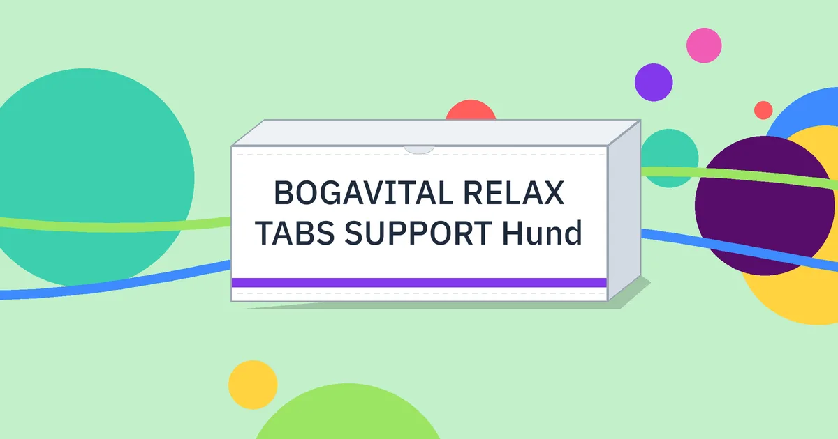 Symbolbild: Packung mit der Aufschrift BOGAVITAL RELAX TABS SUPPORT Hund (PZN 12342740) – Verfügbarkeit und Bezug in Apotheken in Frankfurt am Main