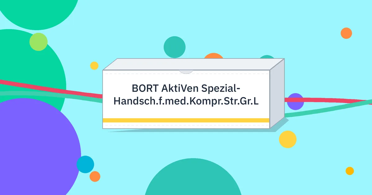 Symbolbild: Packung mit der Aufschrift BORT AktiVen Spezial-Handsch.f.med.Kompr.Str.Gr.L (PZN 13706204) – Verfügbarkeit und Bezug in Apotheken in Frankfurt am Main
