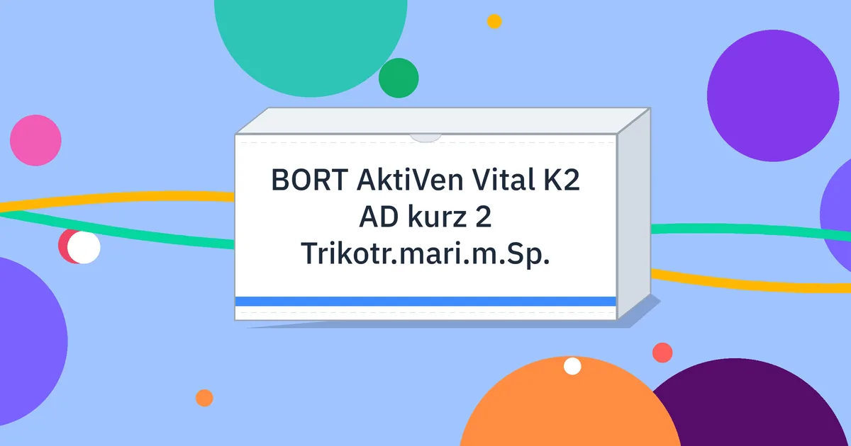 Symbolbild: Packung mit der Aufschrift BORT AktiVen Vital K2 AD kurz 2 Trikotr.mari.m.Sp. (PZN 13727896) – Verfügbarkeit und Bezug in Apotheken in Frankfurt am Main
