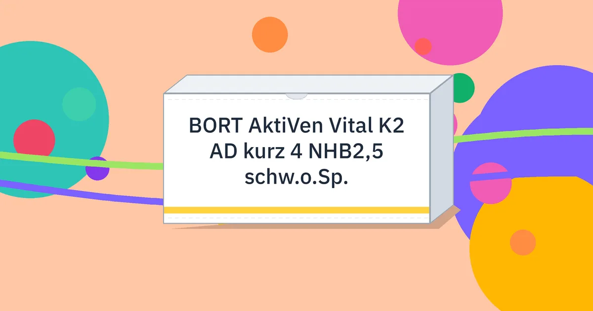 Symbolbild: Packung mit der Aufschrift BORT AktiVen Vital K2 AD kurz 4 NHB2,5 schw.o.Sp. (PZN 17497996) – Verfügbarkeit und Bezug in Apotheken in Frankfurt am Main