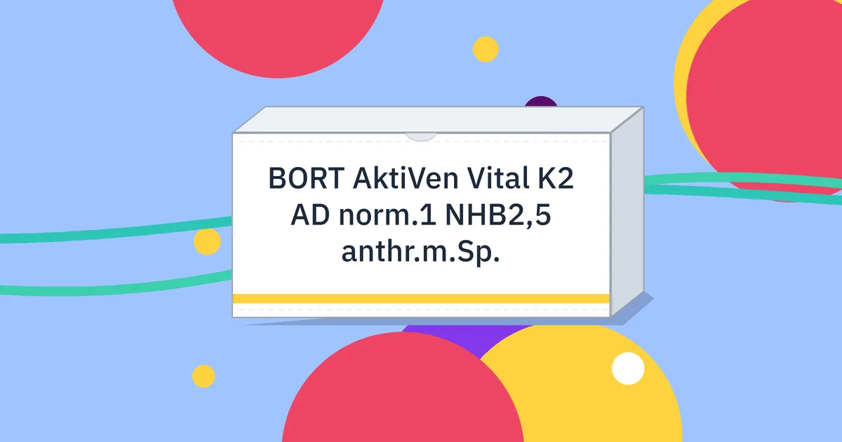 Symbolbild: Packung mit der Aufschrift BORT AktiVen Vital K2 AD norm.1 NHB2,5 anthr.m.Sp. (PZN 17499742) – Verfügbarkeit und Bezug in Apotheken in Frankfurt am Main