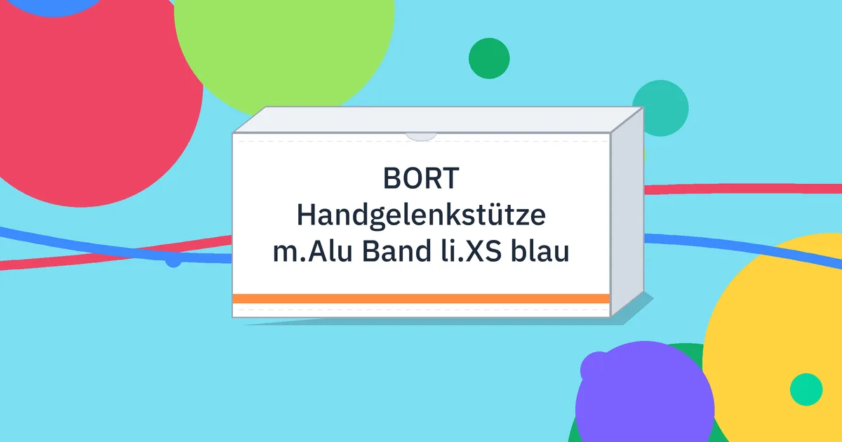 Symbolbild: Packung mit der Aufschrift BORT Handgelenkstütze m.Alu Band li.XS blau (PZN 04125365) – Verfügbarkeit und Bezug in Apotheken in Frankfurt am Main