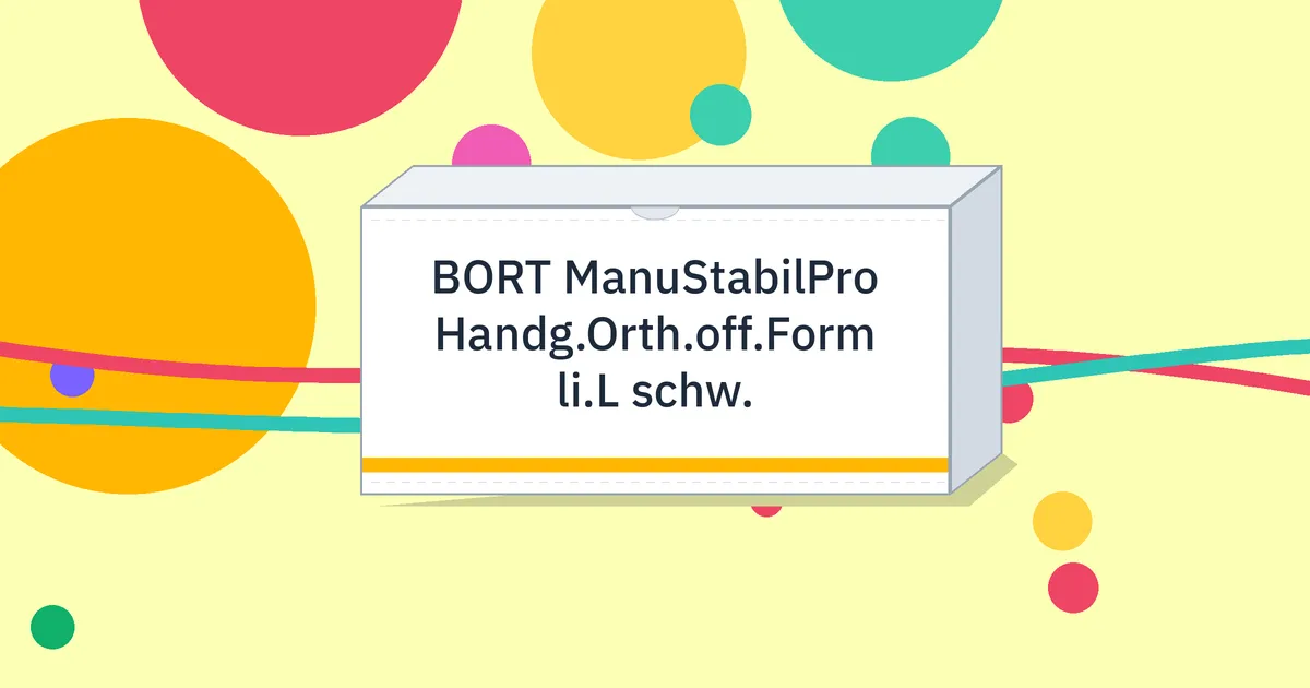 Symbolbild: Packung mit der Aufschrift BORT ManuStabilPro Handg.Orth.off.Form li.L schw. (PZN 11583654) – Verfügbarkeit und Bezug in Apotheken in Frankfurt am Main