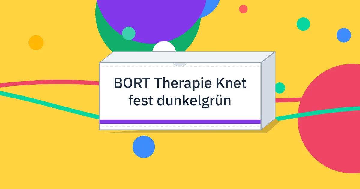 Symbolbild: Packung mit der Aufschrift BORT Therapie Knet fest dunkelgrün (PZN 04384167) – Verfügbarkeit und Bezug in Apotheken in Frankfurt am Main