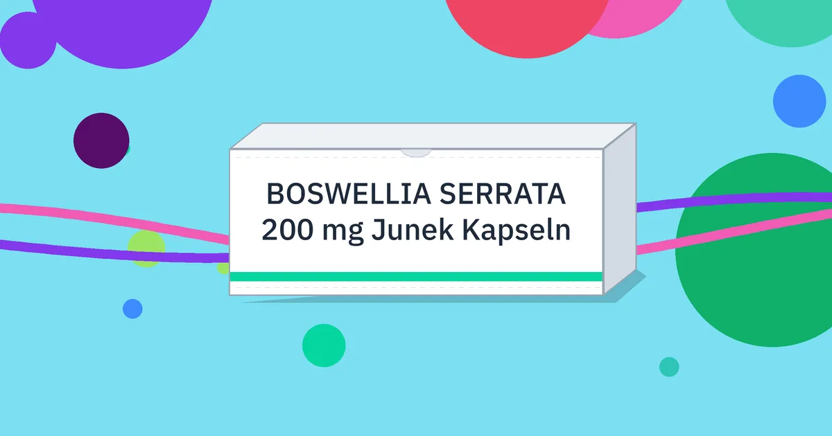 Symbolbild: Packung mit der Aufschrift BOSWELLIA SERRATA 200 mg Junek Kapseln (PZN 00131742) – Verfügbarkeit und Bezug in Apotheken in Frankfurt am Main