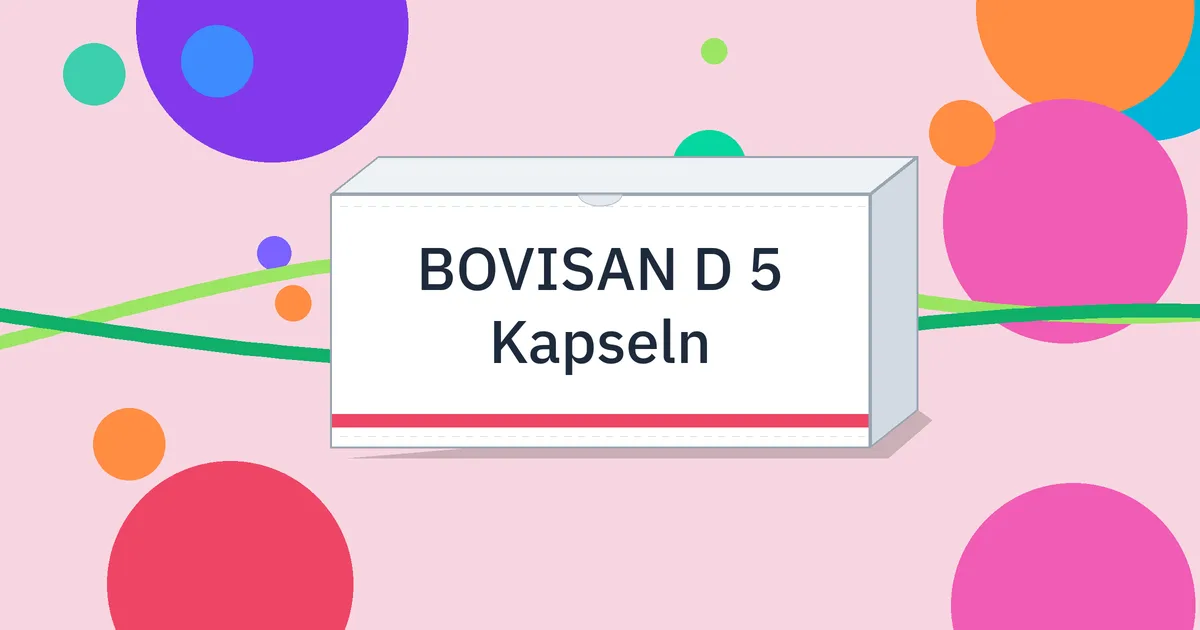 Symbolbild: Packung mit der Aufschrift BOVISAN D 5 Kapseln (PZN 04868669) – Verfügbarkeit und Bezug in Apotheken in Frankfurt am Main