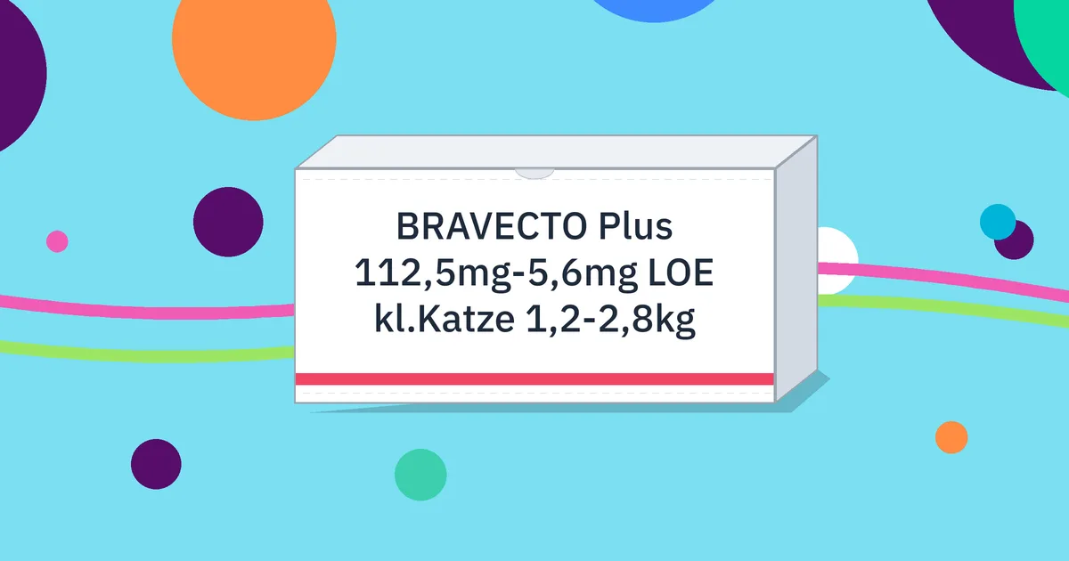 Symbolbild: Packung mit der Aufschrift BRAVECTO Plus 112,5mg-5,6mg LOE kl.Katze 1,2-2,8kg (PZN 15406742) – Verfügbarkeit und Bezug in Apotheken in Frankfurt am Main