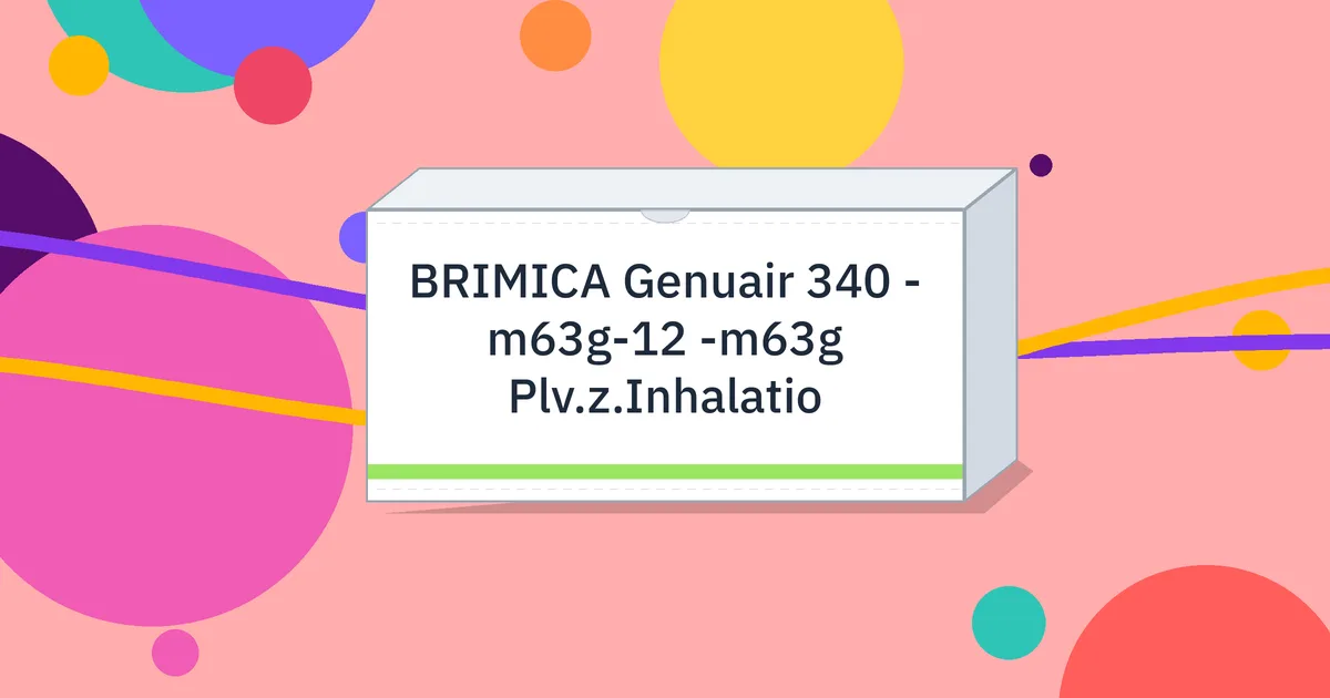 Symbolbild: Packung mit der Aufschrift BRIMICA Genuair 340 -m63g-12 -m63g Plv.z.Inhalatio (PZN 14371668) – Verfügbarkeit und Bezug in Apotheken in Frankfurt am Main