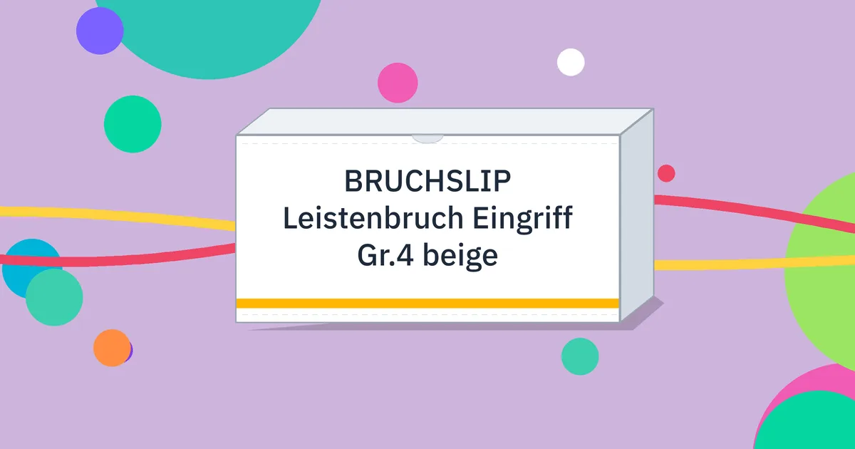 Symbolbild: Packung mit der Aufschrift BRUCHSLIP Leistenbruch Eingriff Gr.4 beige (PZN 19390647) – Verfügbarkeit und Bezug in Apotheken in Frankfurt am Main