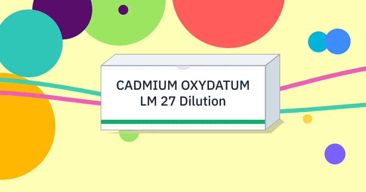Symbolbild: Packung mit der Aufschrift CADMIUM OXYDATUM LM 27 Dilution (PZN 13401479) – Verfügbarkeit und Bezug in Apotheken in Frankfurt am Main