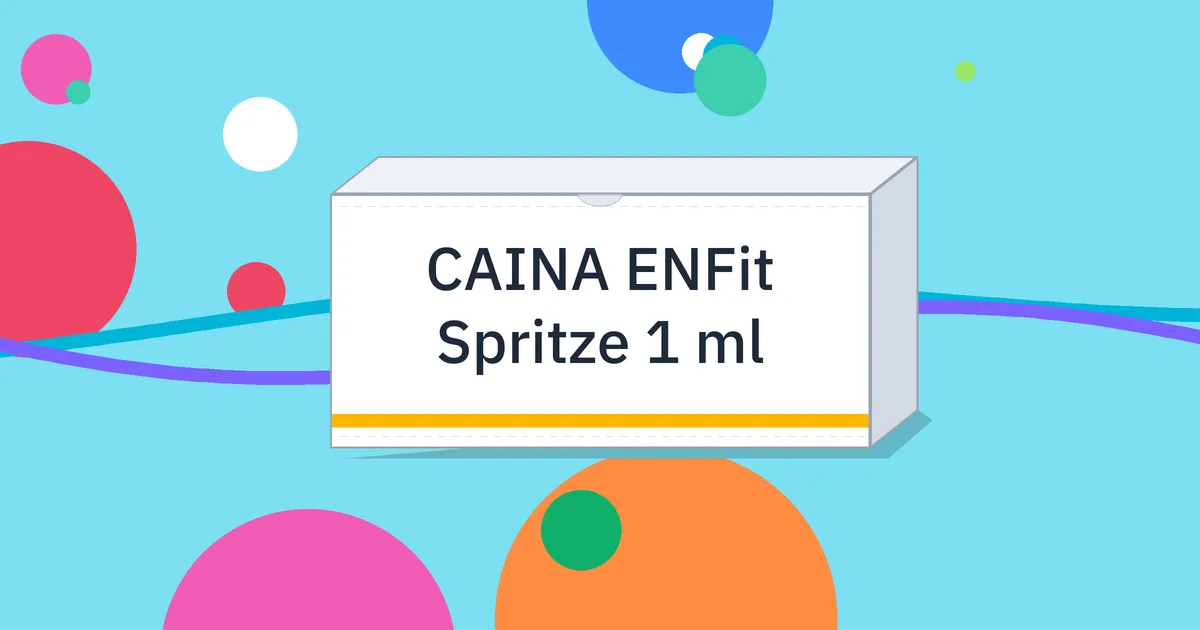 Symbolbild: Packung mit der Aufschrift CAINA ENFit Spritze 1 ml (PZN 18709437) – Verfügbarkeit und Bezug in Apotheken in Frankfurt am Main