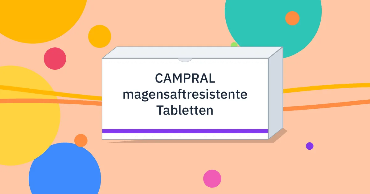 Symbolbild: Packung mit der Aufschrift CAMPRAL magensaftresistente Tabletten (PZN 17602134) – Verfügbarkeit und Bezug in Apotheken in Frankfurt am Main