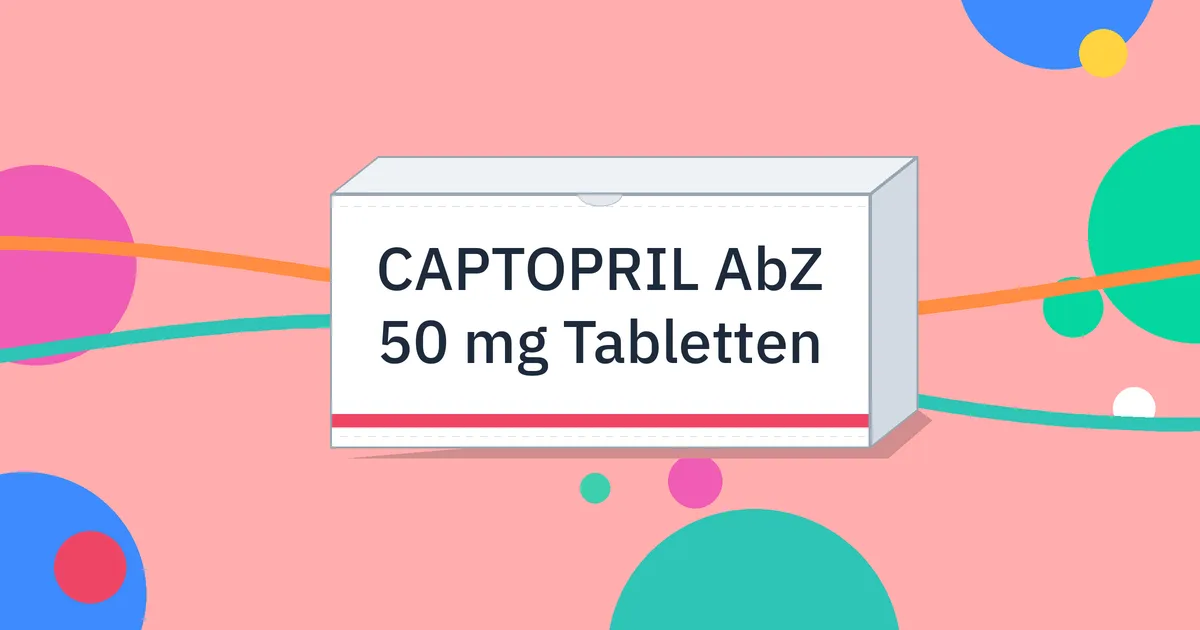 Symbolbild: Packung mit der Aufschrift CAPTOPRIL AbZ 50 mg Tabletten (PZN 01015239) – Verfügbarkeit und Bezug in Apotheken in Frankfurt am Main