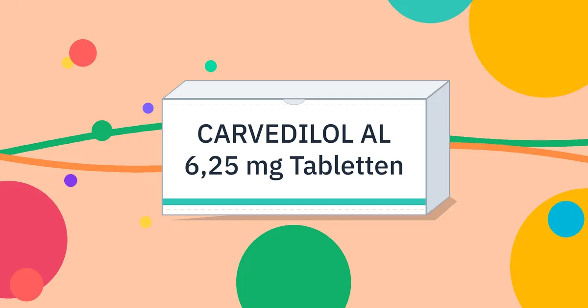 Symbolbild: Packung mit der Aufschrift CARVEDILOL AL 6,25 mg Tabletten (PZN 05901908) – Verfügbarkeit und Bezug in Apotheken in Frankfurt am Main