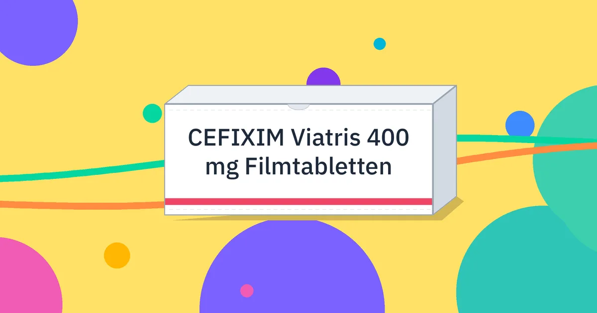 Symbolbild: Packung mit der Aufschrift CEFIXIM Viatris 400 mg Filmtabletten (PZN 19553730) – Verfügbarkeit und Bezug in Apotheken in Frankfurt am Main