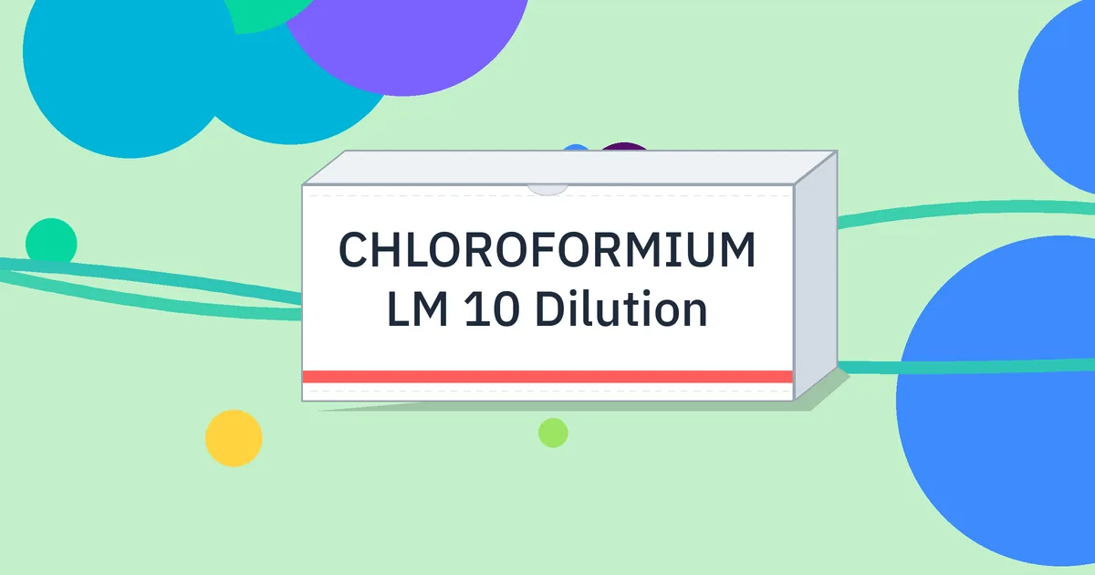 Symbolbild: Packung mit der Aufschrift CHLOROFORMIUM LM 10 Dilution (PZN 13444520) – Verfügbarkeit und Bezug in Apotheken in Frankfurt am Main