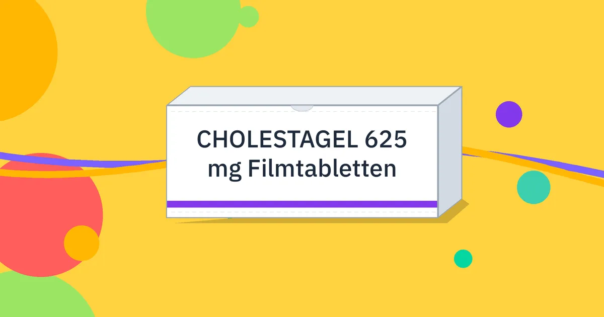 Symbolbild: Packung mit der Aufschrift CHOLESTAGEL 625 mg Filmtabletten (PZN 07106799) – Verfügbarkeit und Bezug in Apotheken in Frankfurt am Main