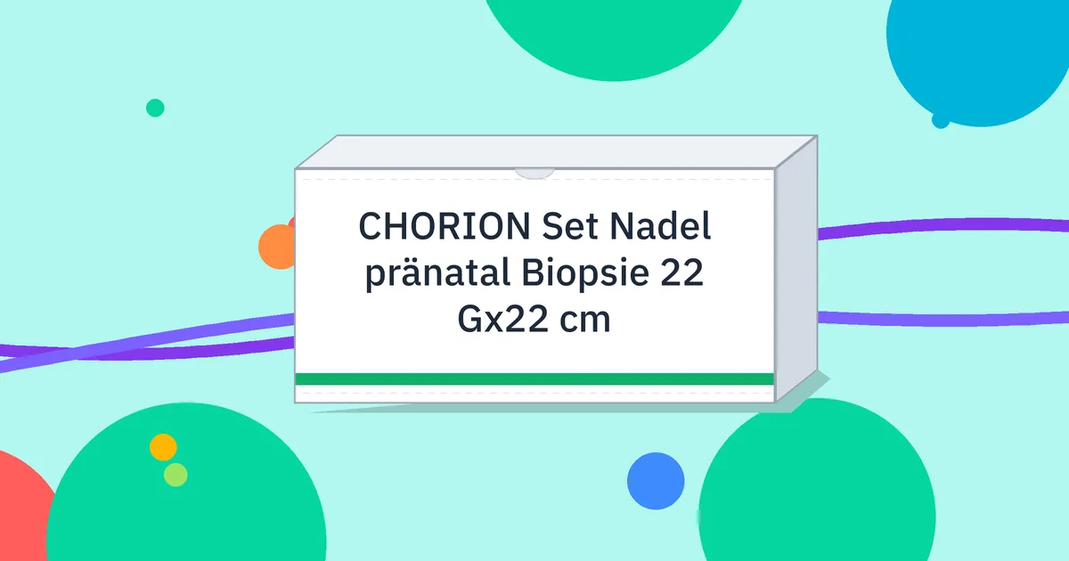 Symbolbild: Packung mit der Aufschrift CHORION Set Nadel pränatal Biopsie 22 Gx22 cm (PZN 16920263) – Verfügbarkeit und Bezug in Apotheken in Frankfurt am Main