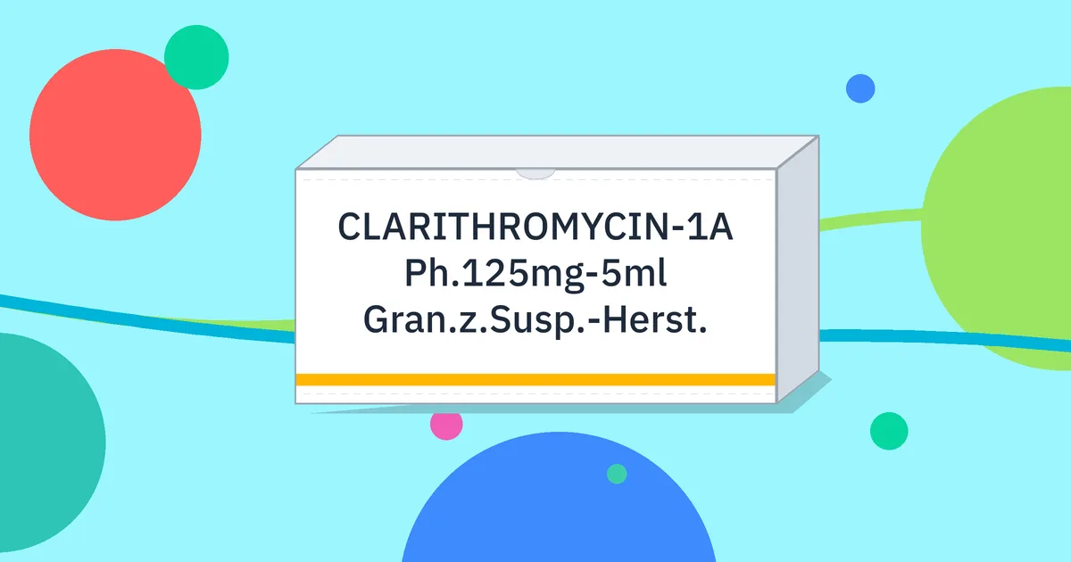 Symbolbild: Packung mit der Aufschrift CLARITHROMYCIN-1A Ph.125mg-5ml Gran.z.Susp.-Herst. (PZN 04330929) – Verfügbarkeit und Bezug in Apotheken in Frankfurt am Main