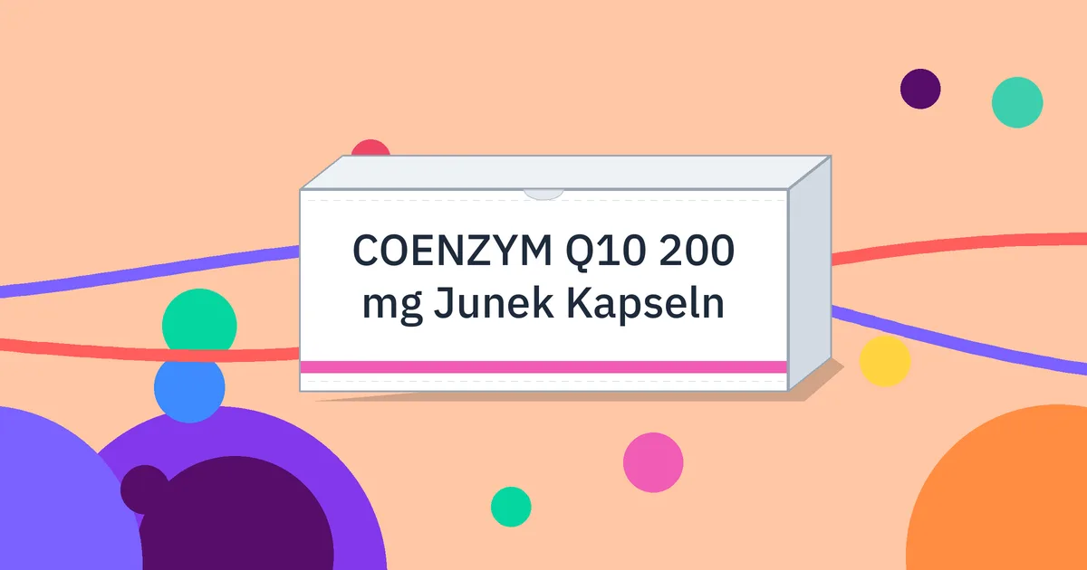 Symbolbild: Packung mit der Aufschrift COENZYM Q10 200 mg Junek Kapseln (PZN 09720173) – Verfügbarkeit und Bezug in Apotheken in Frankfurt am Main