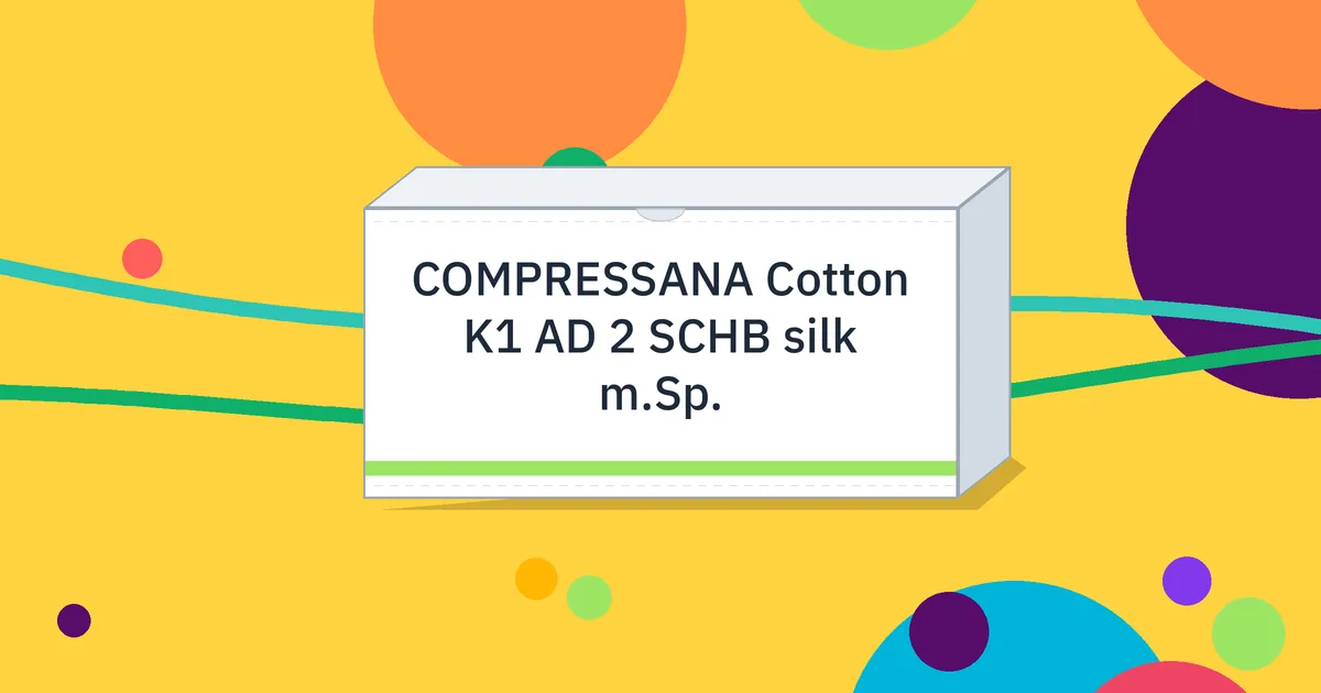 Symbolbild: Packung mit der Aufschrift COMPRESSANA Cotton K1 AD 2 SCHB silk m.Sp. (PZN 16958923) – Verfügbarkeit und Bezug in Apotheken in Frankfurt am Main