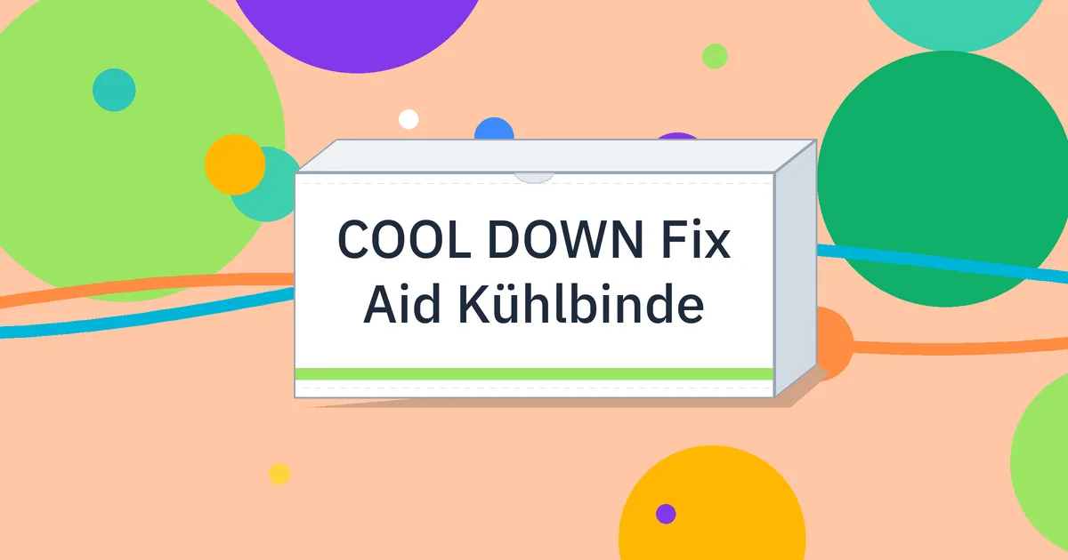 Symbolbild: Packung mit der Aufschrift COOL DOWN Fix Aid Kühlbinde (PZN 20863447) – Verfügbarkeit und Bezug in Apotheken in Frankfurt am Main