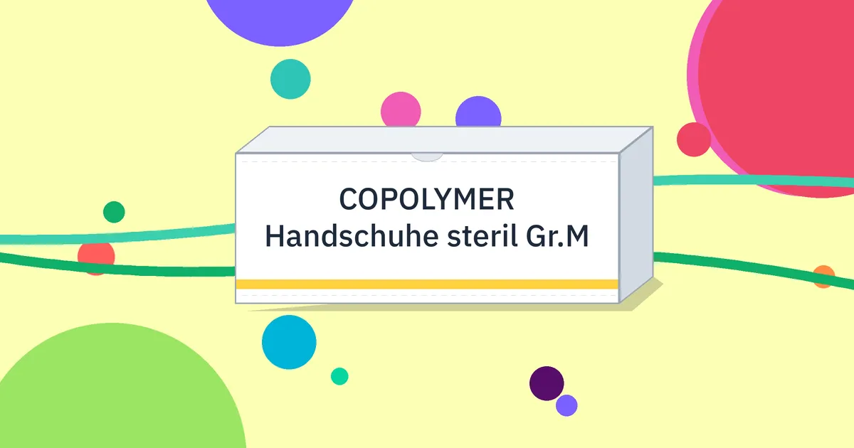 Symbolbild: Packung mit der Aufschrift COPOLYMER Handschuhe steril Gr.M (PZN 07486885) – Verfügbarkeit und Bezug in Apotheken in Frankfurt am Main