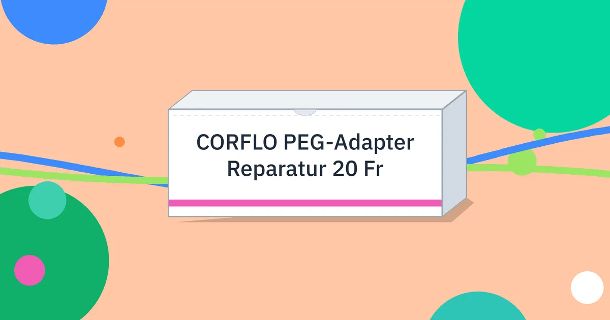 Symbolbild: Packung mit der Aufschrift CORFLO PEG-Adapter Reparatur 20 Fr (PZN 16626204) – Verfügbarkeit und Bezug in Apotheken in Frankfurt am Main