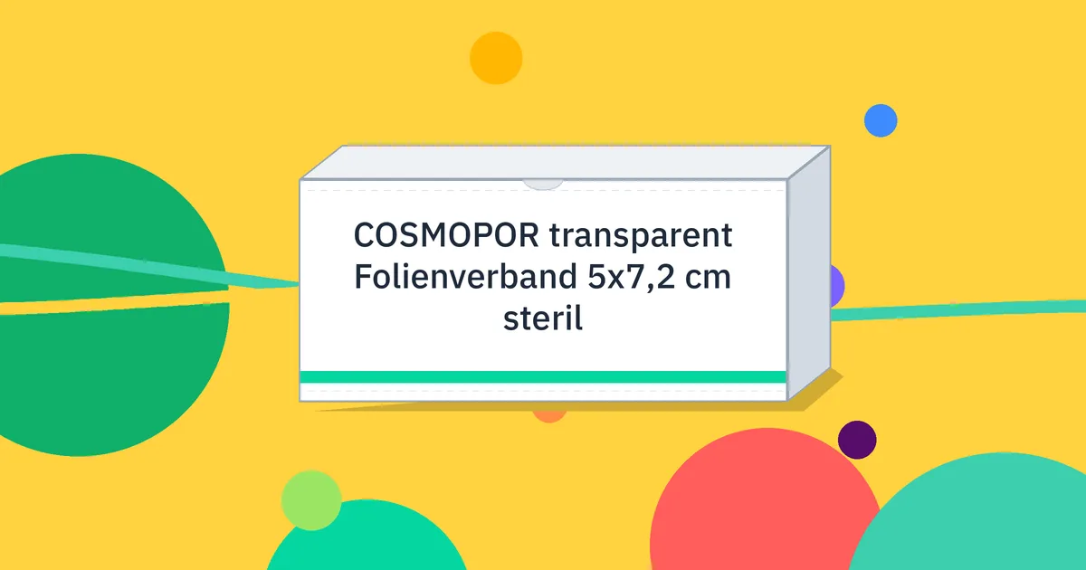 Symbolbild: Packung mit der Aufschrift COSMOPOR transparent Folienverband 5x7,2 cm steril (PZN 19452489) – Verfügbarkeit und Bezug in Apotheken in Frankfurt am Main