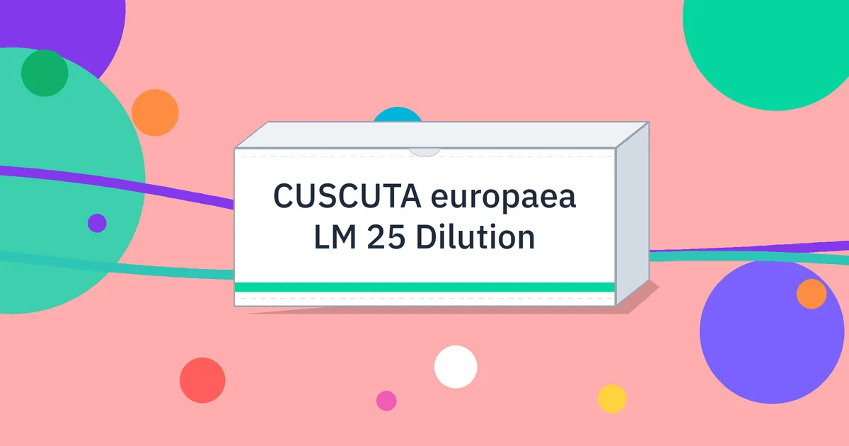 Symbolbild: Packung mit der Aufschrift CUSCUTA europaea LM 25 Dilution (PZN 13459272) – Verfügbarkeit und Bezug in Apotheken in Frankfurt am Main
