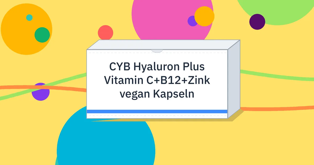 Symbolbild: Packung mit der Aufschrift CYB Hyaluron Plus Vitamin C+B12+Zink vegan Kapseln (PZN 18492535) – Verfügbarkeit und Bezug in Apotheken in Frankfurt am Main