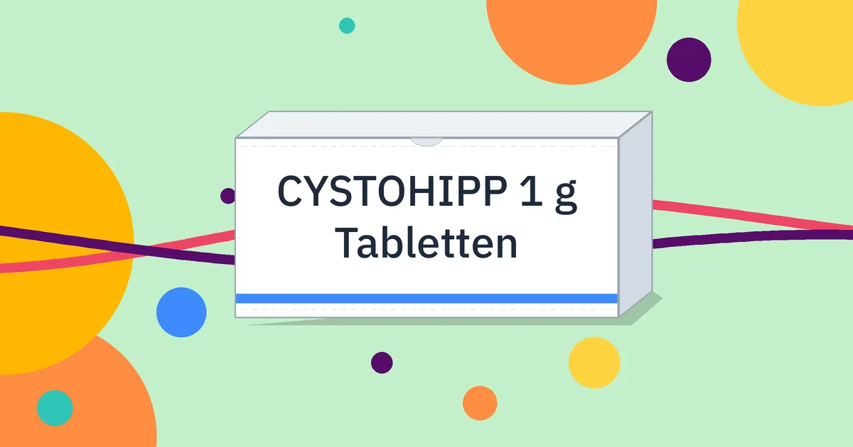 Symbolbild: Packung mit der Aufschrift CYSTOHIPP 1 g Tabletten (PZN 19827334) – Verfügbarkeit und Bezug in Apotheken in Frankfurt am Main