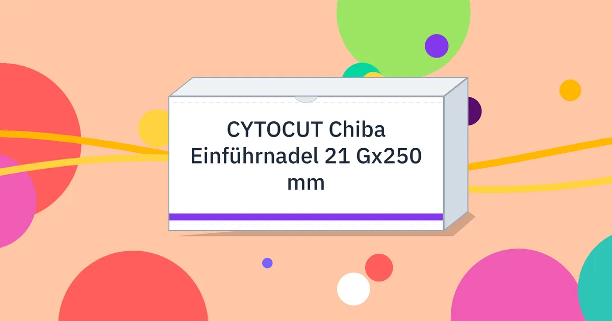 Symbolbild: Packung mit der Aufschrift CYTOCUT Chiba Einführnadel 21 Gx250 mm (PZN 16919490) – Verfügbarkeit und Bezug in Apotheken in Frankfurt am Main