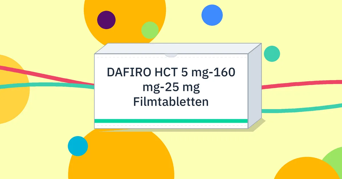 Symbolbild: Packung mit der Aufschrift DAFIRO HCT 5 mg-160 mg-25 mg Filmtabletten (PZN 11873375) – Verfügbarkeit und Bezug in Apotheken in Frankfurt am Main