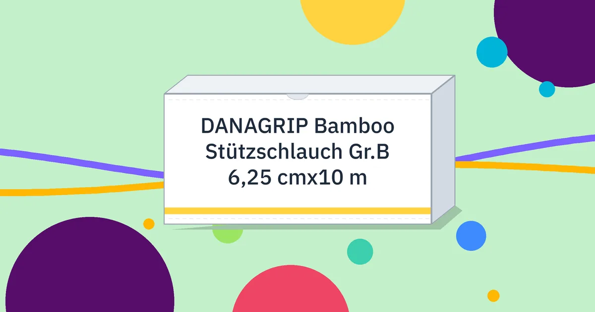 Symbolbild: Packung mit der Aufschrift DANAGRIP Bamboo Stützschlauch Gr.B 6,25 cmx10 m (PZN 20810741) – Verfügbarkeit und Bezug in Apotheken in Frankfurt am Main