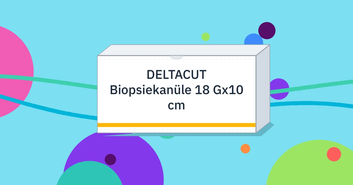 Symbolbild: Packung mit der Aufschrift DELTACUT Biopsiekanüle 18 Gx10 cm (PZN 06935909) – Verfügbarkeit und Bezug in Apotheken in Frankfurt am Main