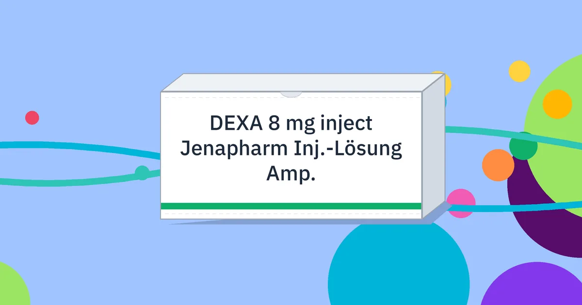 Symbolbild: Packung mit der Aufschrift DEXA 8 mg inject Jenapharm Inj.-Lösung Amp. (PZN 08704427) – Verfügbarkeit und Bezug in Apotheken in Frankfurt am Main