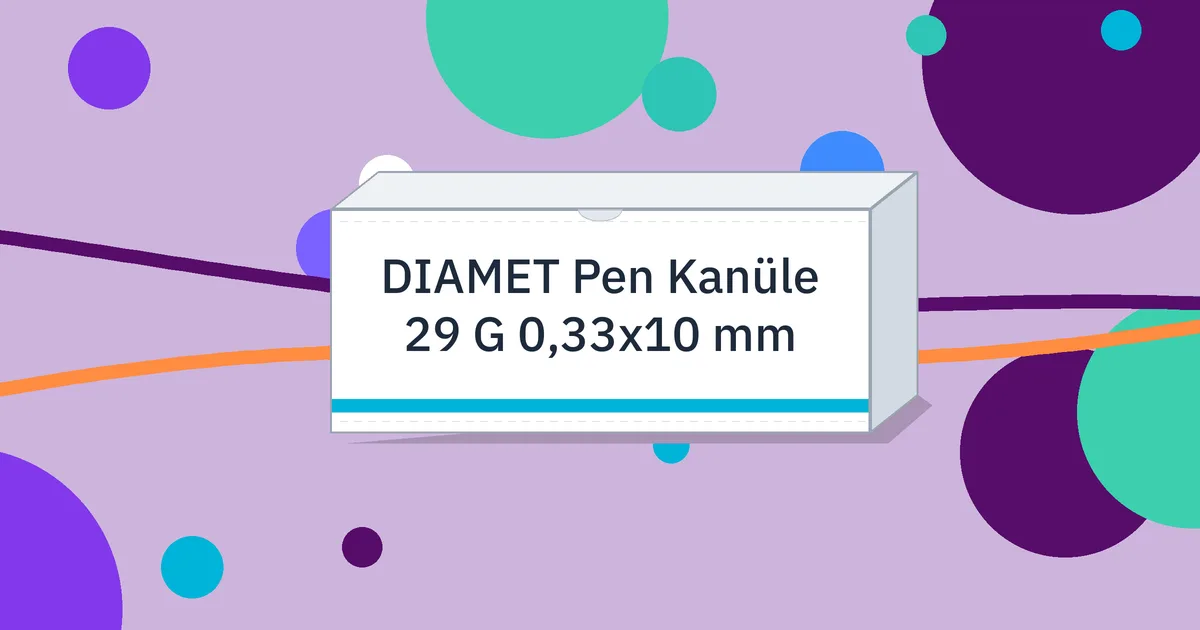 Symbolbild: Packung mit der Aufschrift DIAMET Pen Kanüle 29 G 0,33x10 mm (PZN 05737886) – Verfügbarkeit und Bezug in Apotheken in Frankfurt am Main