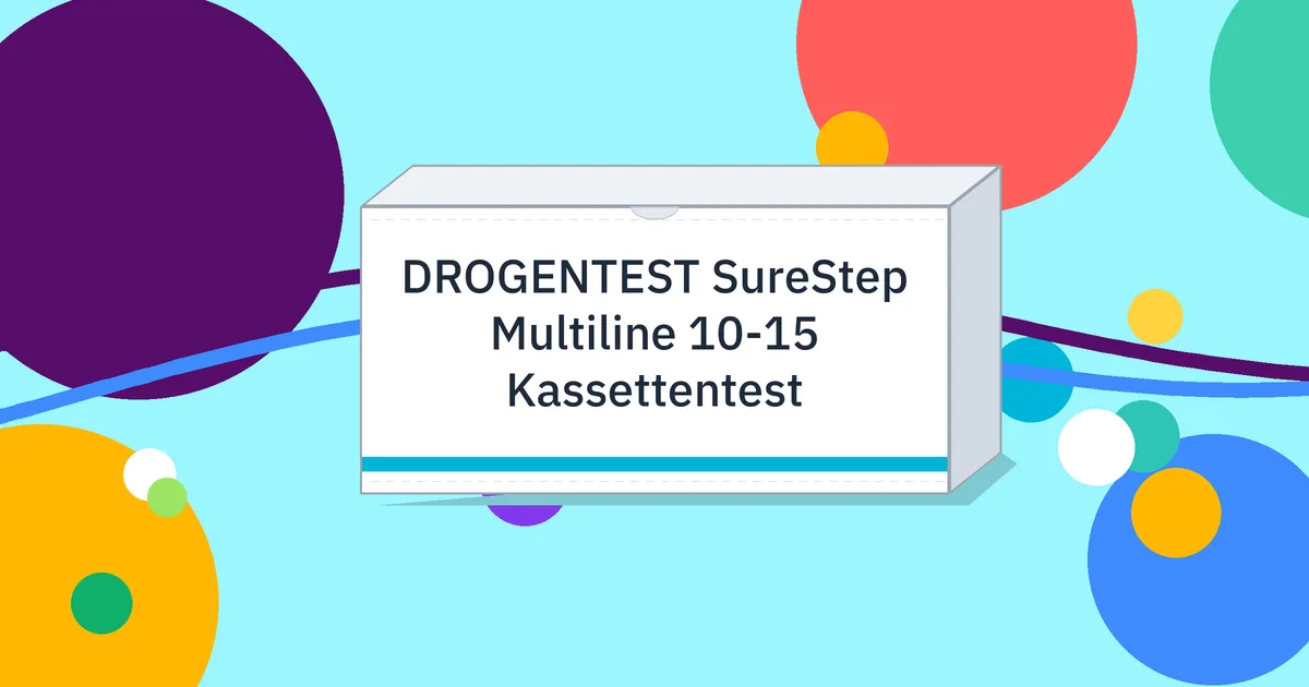 Symbolbild: Packung mit der Aufschrift DROGENTEST SureStep Multiline 10-15 Kassettentest (PZN 16589526) – Verfügbarkeit und Bezug in Apotheken in Frankfurt am Main