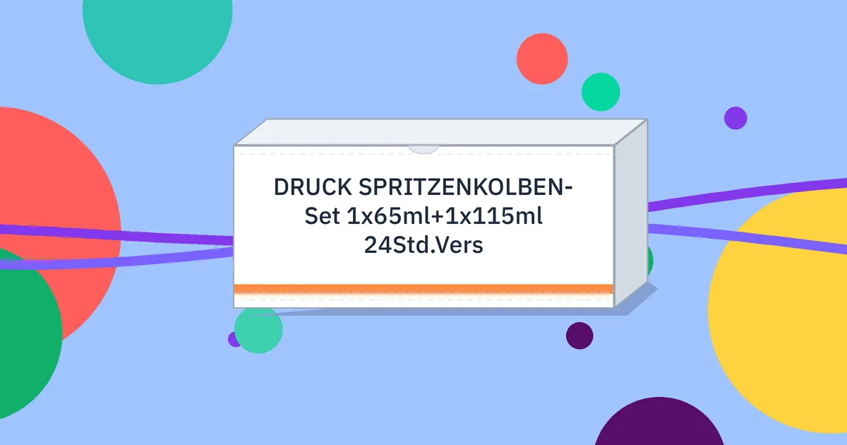 Symbolbild: Packung mit der Aufschrift DRUCK SPRITZENKOLBEN-Set 1x65ml+1x115ml 24Std.Vers (PZN 19816000) – Verfügbarkeit und Bezug in Apotheken in Frankfurt am Main