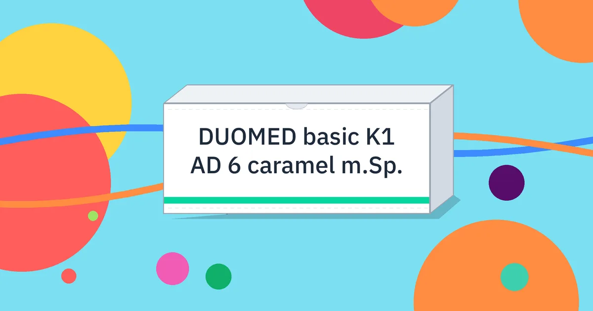 Symbolbild: Packung mit der Aufschrift DUOMED basic K1 AD 6 caramel m.Sp. (PZN 20903313) – Verfügbarkeit und Bezug in Apotheken in Frankfurt am Main